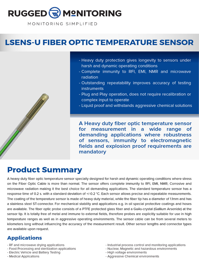 Heavy-Duty Fiber Optic Temperature Sensor - LSENS-U | PDF | Optical Fiber | Sensor
