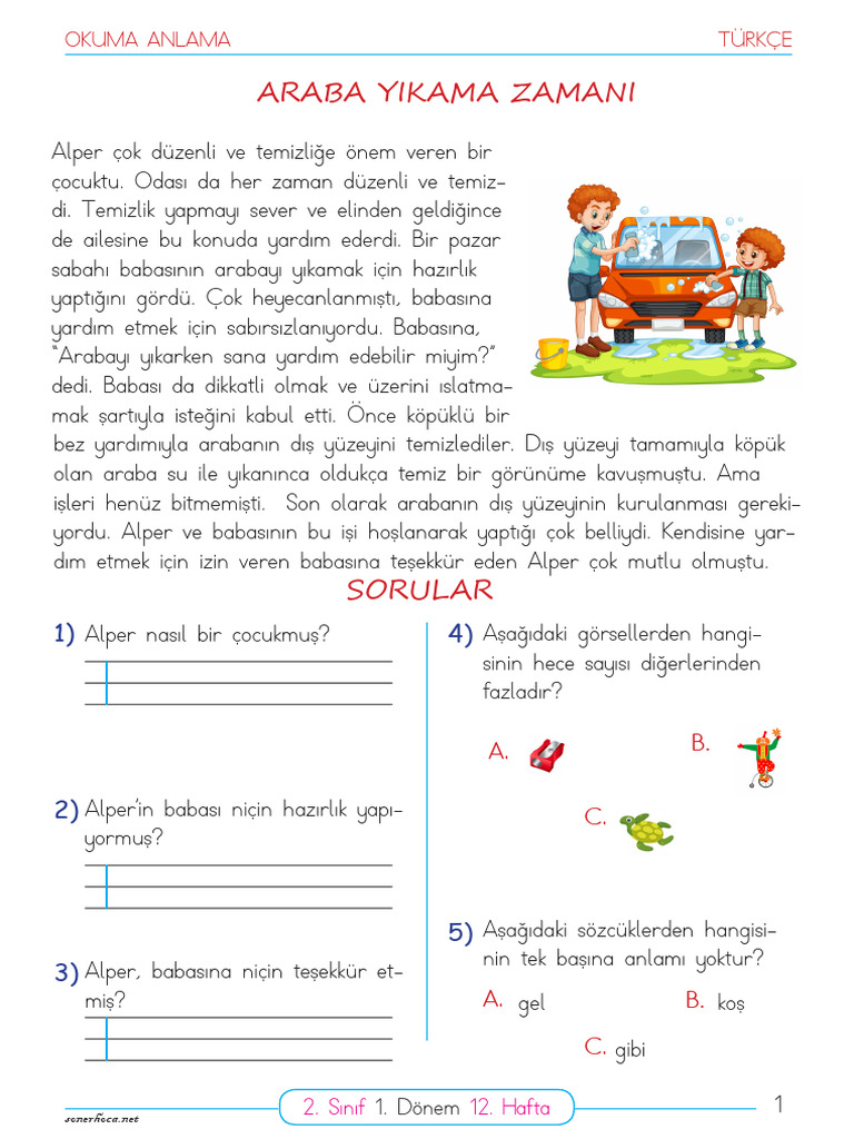 Sinif Haftalik Odev 1. Donem 12. Hafta | PDF