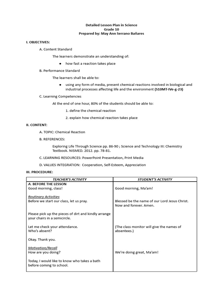 JHS Demo Lesson Plan - May Ann Bañares | PDF | Sodium Chloride ...