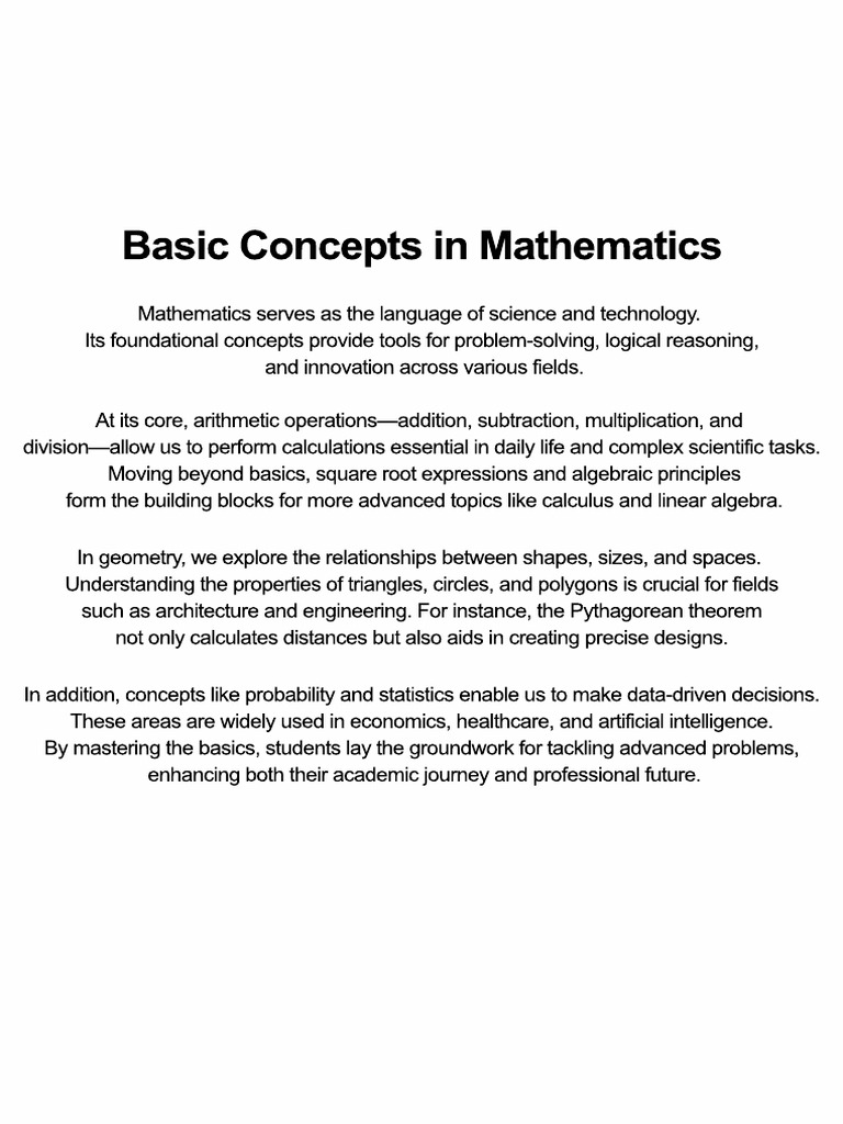 Basic Concepts In Mathematics Pdf