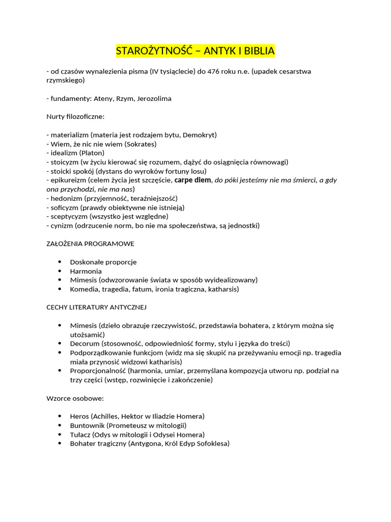 Polski Notatki Maturalne | PDF