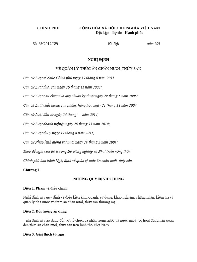 Nghi Dinh 39 - Quan Ly Thuc An Chan Nuoi | PDF