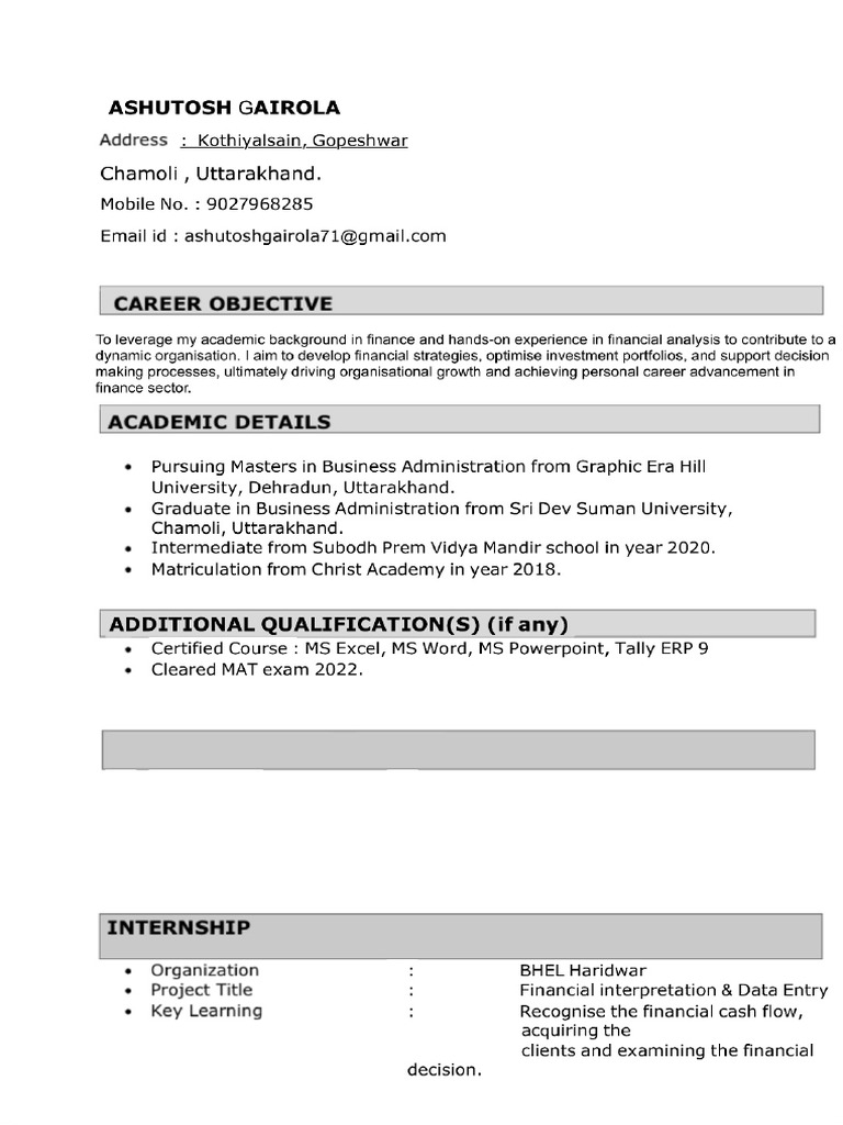 Ashutosh Gairola Resume | PDF