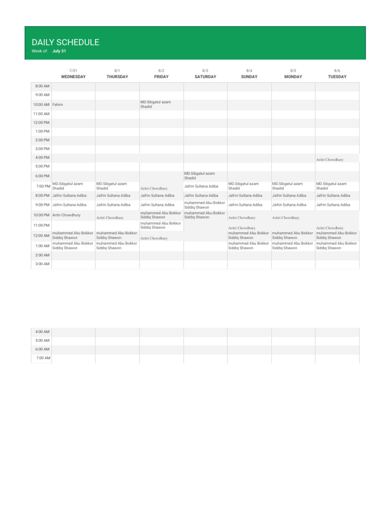 Schedule - Daily Schedule | PDF