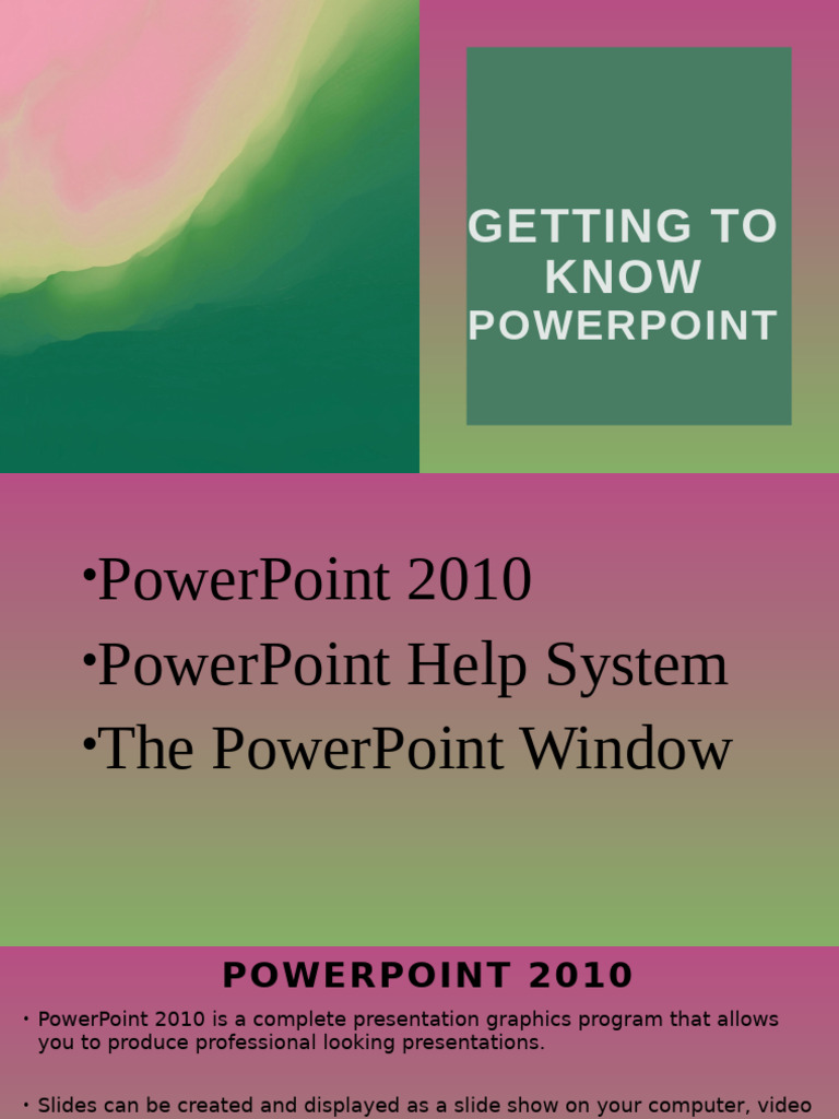 Getting To Know PowerPoint | PDF | Window (Computing) | Microsoft Power ...