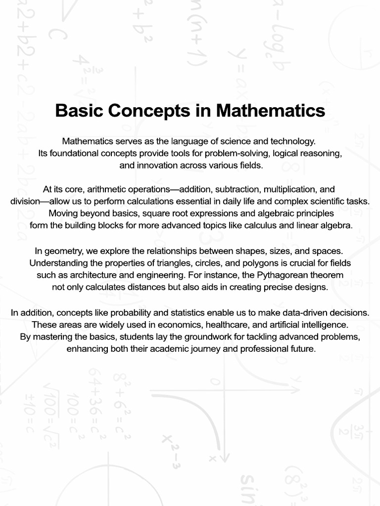 Basic Concepts in Mathematics | PDF