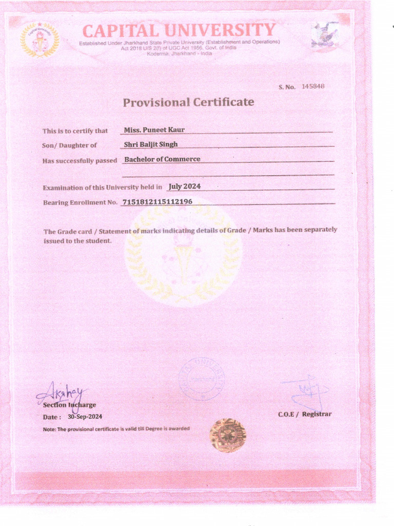 Provisional Certificate | PDF