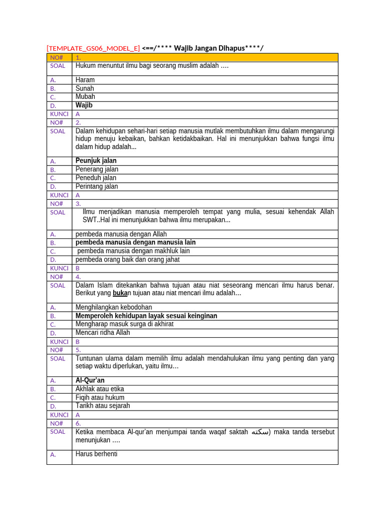 TEMPLATE Input Soal PAS CBT PAI 2024 Ganjil Kirim | PDF