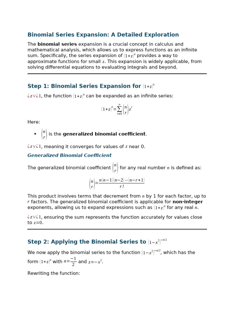 Binomial Series Expansion - A Detailed Exploration | PDF | Function ...