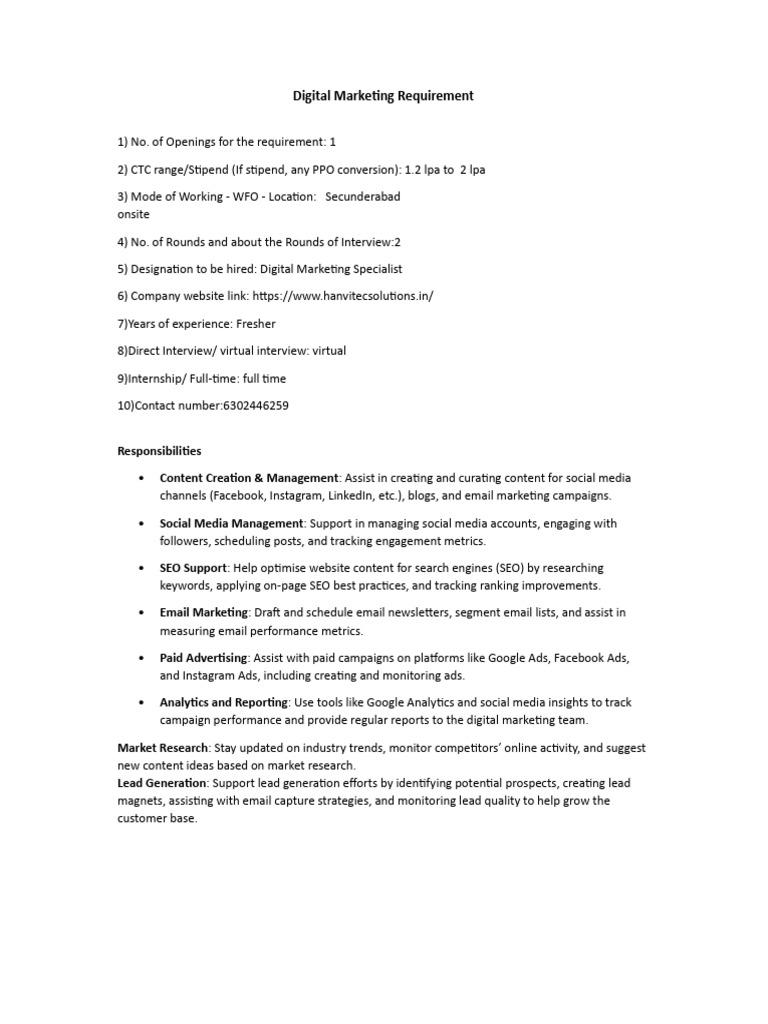 Digital Marketing Requirement | PDF