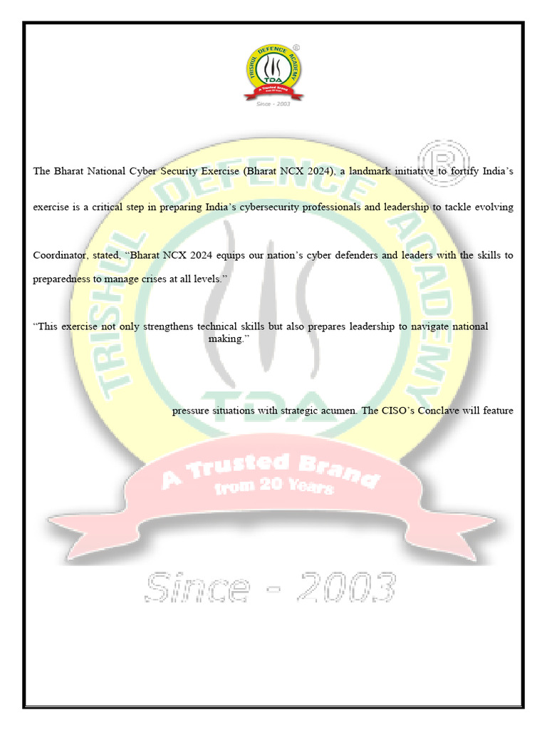 Bharat NCX 2024 Officially Inaugurated | PDF | Computer Security | Security