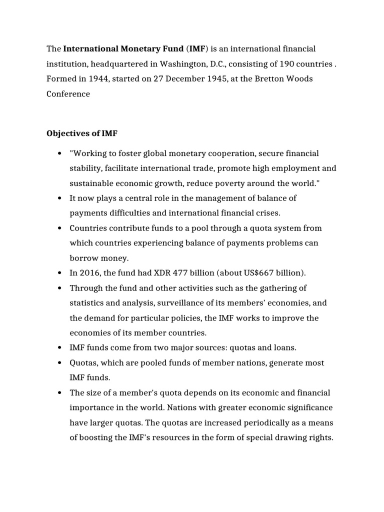 IMF | PDF | International Monetary Fund | Special Drawing Rights