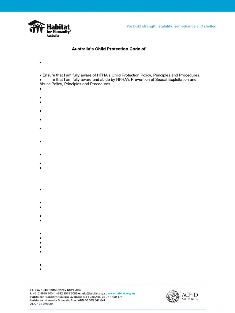 HFHA Code of Conduct Child Protection Feb22 | PDF | Child Protection ...