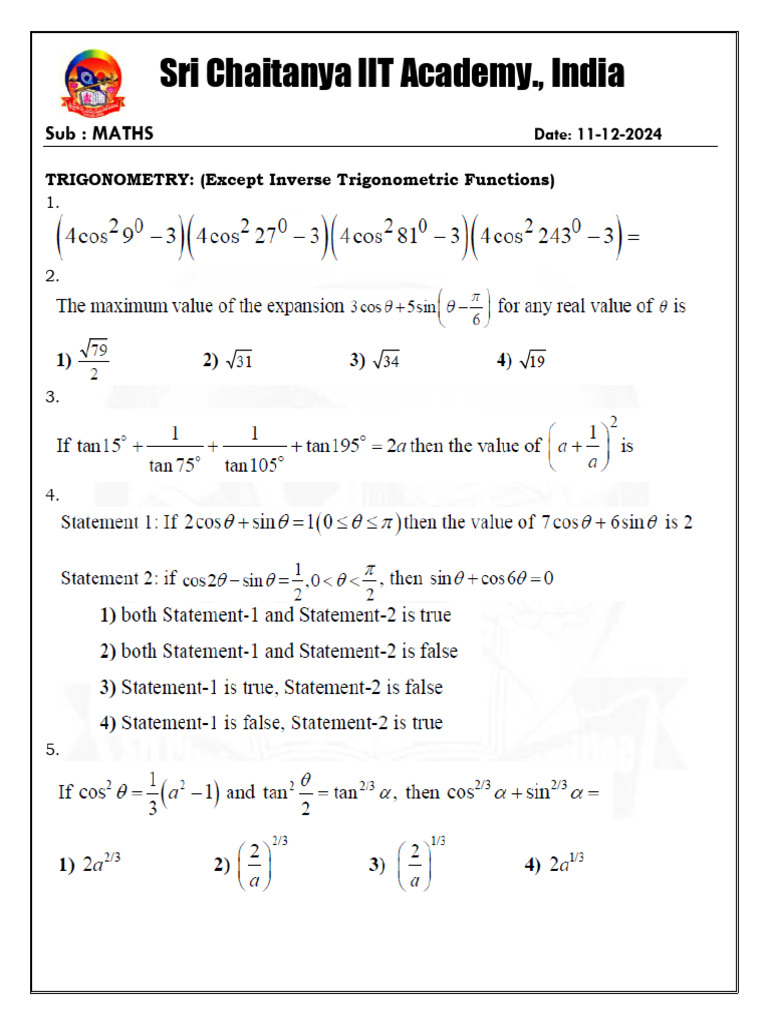 SR _ RPTM_ MATHS_ ASSIGNMENT | PDF