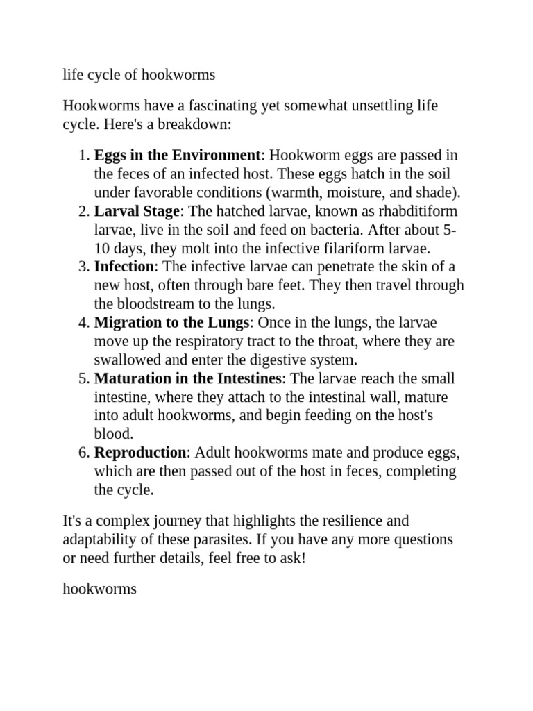 Life Cycle of Hookworms | PDF | Medical Specialties | Diseases And ...
