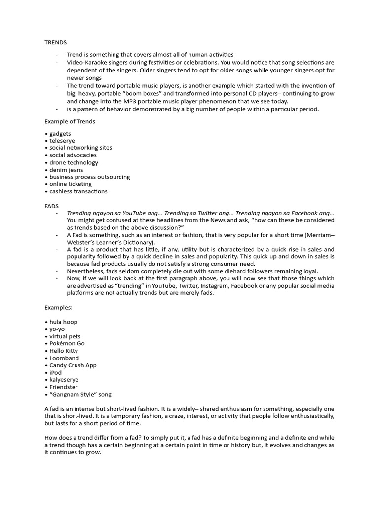 Trends vs. Fads Explained | PDF