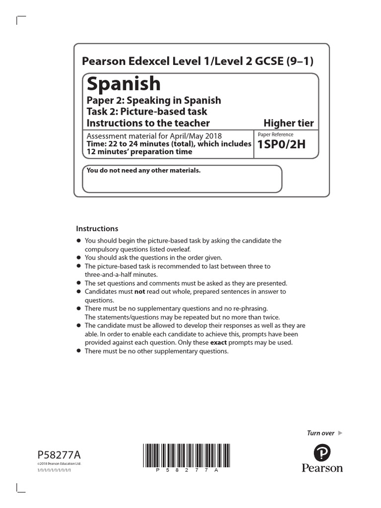 1SP0 2H - Higher Task 2 - Picture-Based Task Cards - Teacher | PDF ...