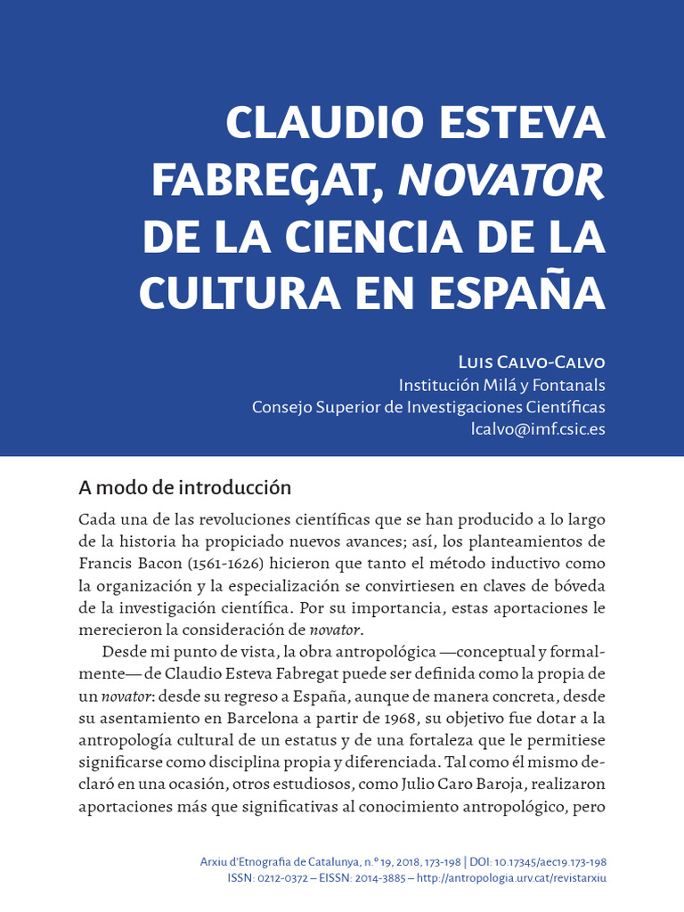 Claudio Esteva: Novator en Antropología | PDF | Antropología | España