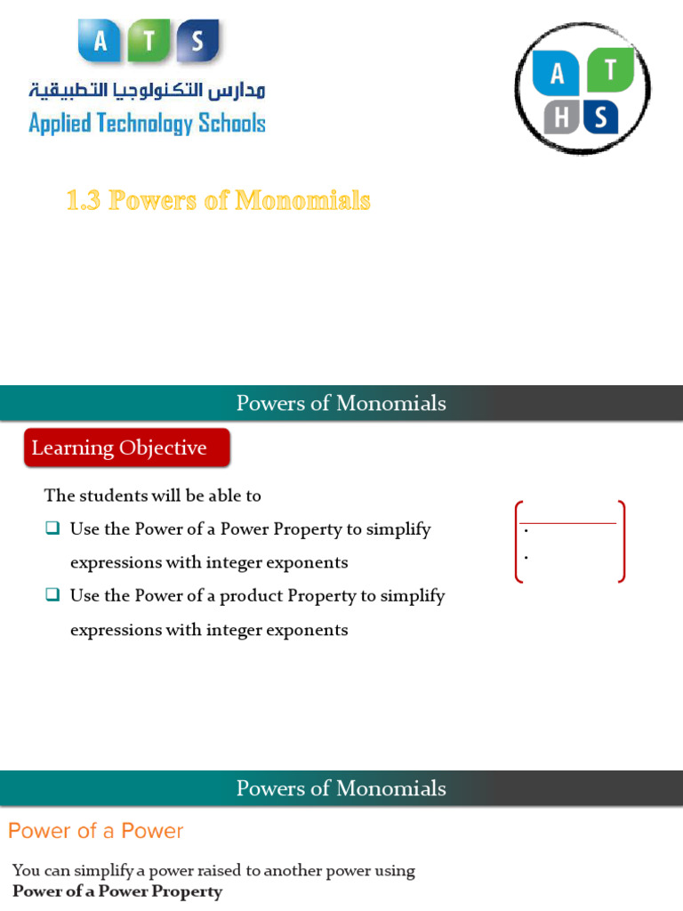 1.3 Powers of Monomials | PDF