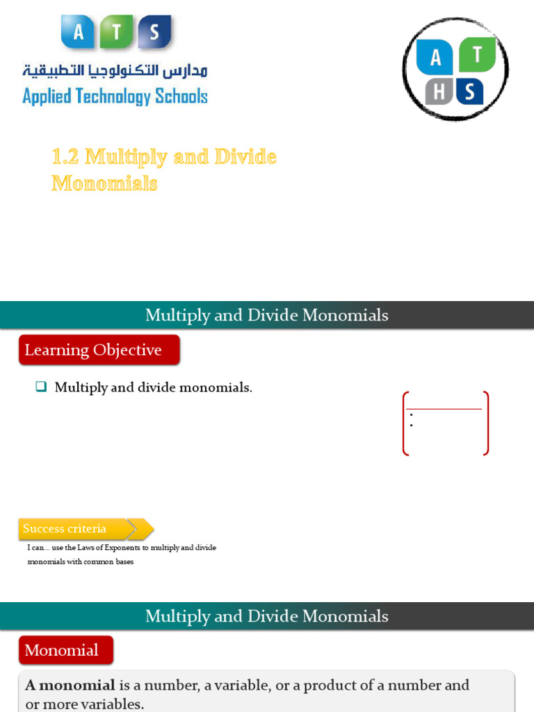 1.2 Multiply and Divide Monomials | PDF