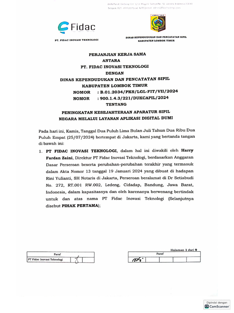 Berkas PKS Dukcapil Lombok Timur | PDF