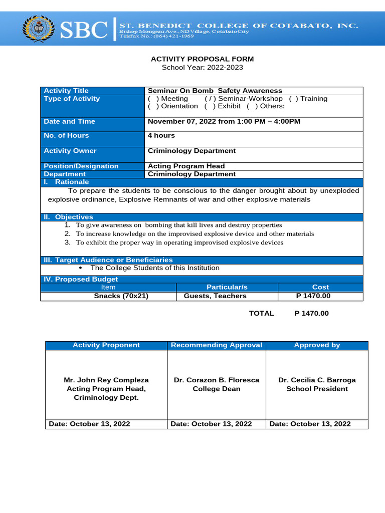 activity-proposal-template-Copy-1 | PDF | Bombings | Explosive Weapons