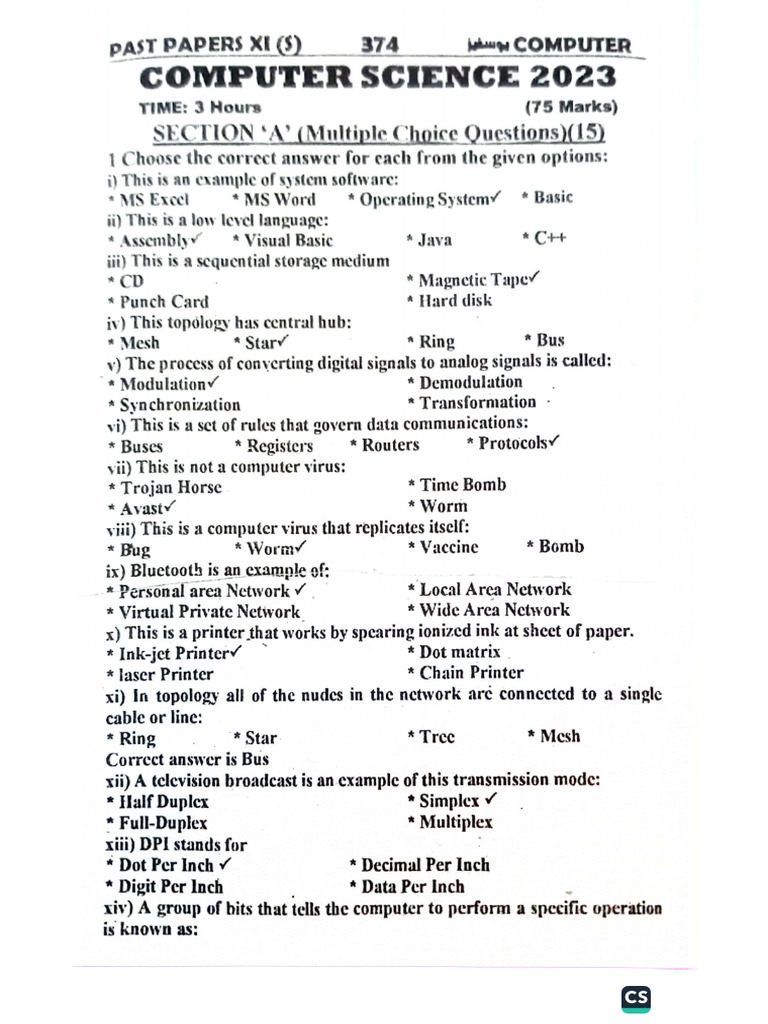 Ccomputer Class 11 Paper | PDF