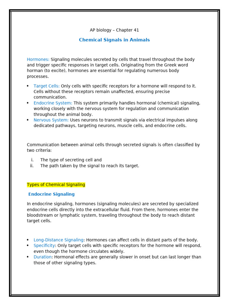 Chemical Signaling in Animals: Hormones Explained | PDF | Cell ...