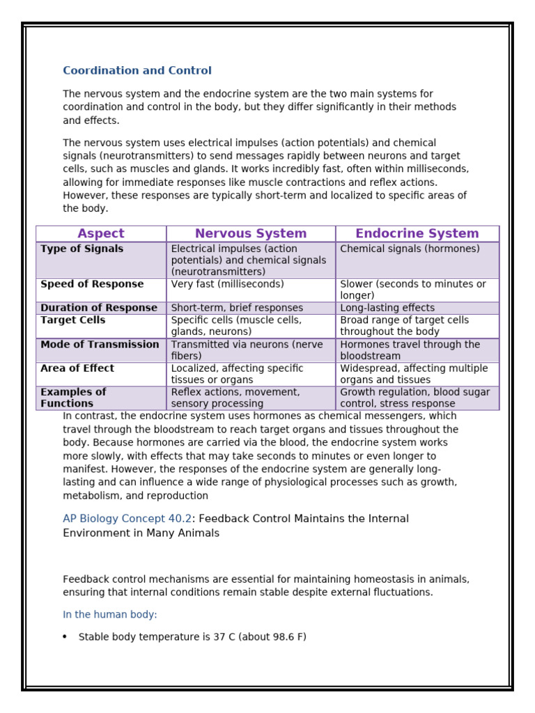 Nervous vs. Endocrine System Control | PDF | Homeostasis | Thermoregulation