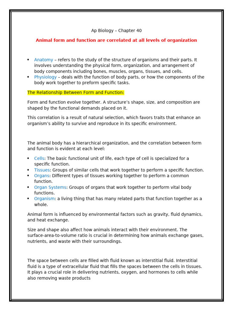 Ap Biology chapter 40 | PDF | Epithelium | Human Body