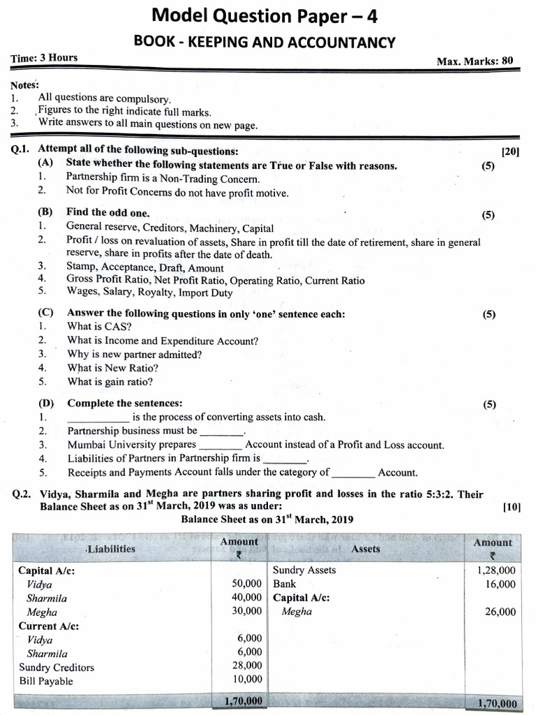 BK 2024 Model Question Paper | PDF | Balance Sheet | Income Statement