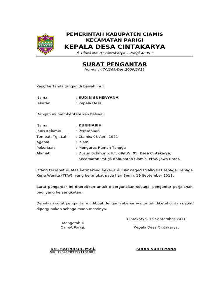 Surat Pengantar TKW | PDF