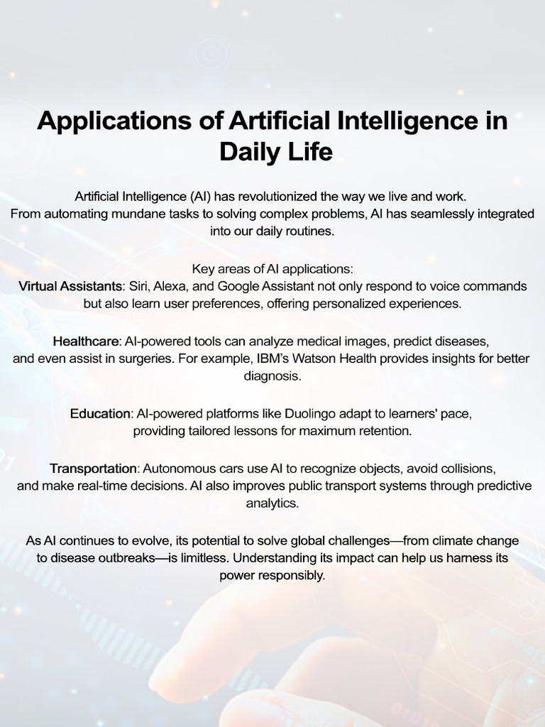 Applications of Artificial Intelligence in Daily Life | PDF