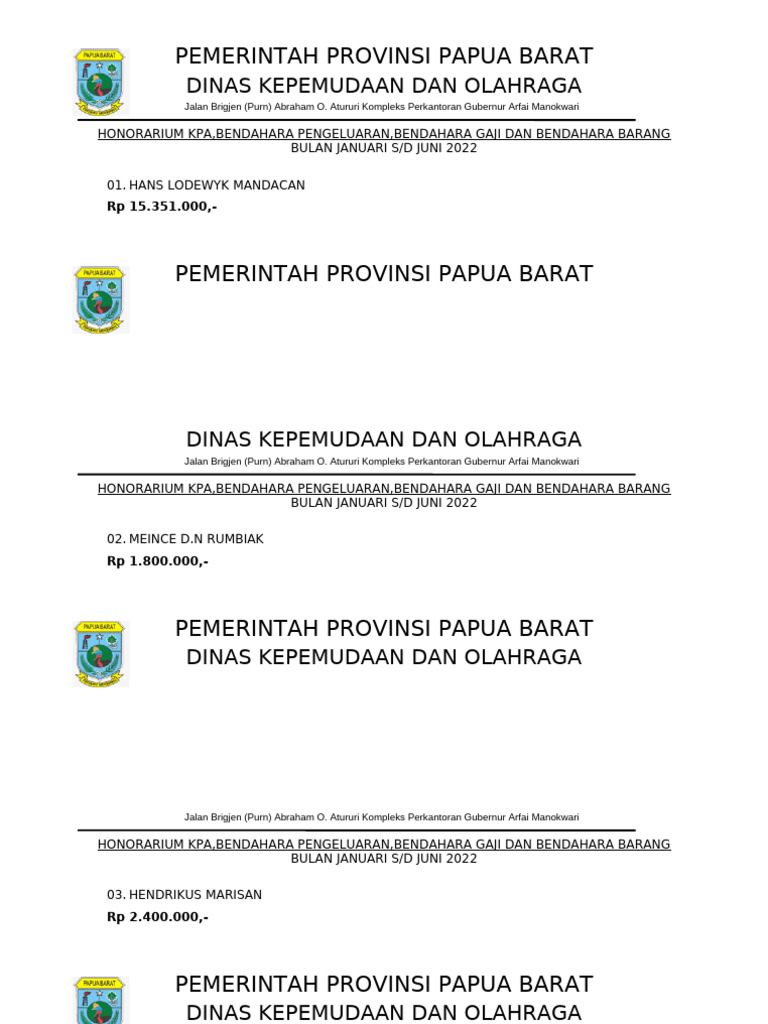 Amplop Bendahara | PDF