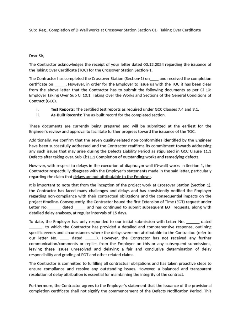 UG01 - Reg - Completion of D-Wall Works at Crossover Station Section-01 | PDF | Justice | Crime ...