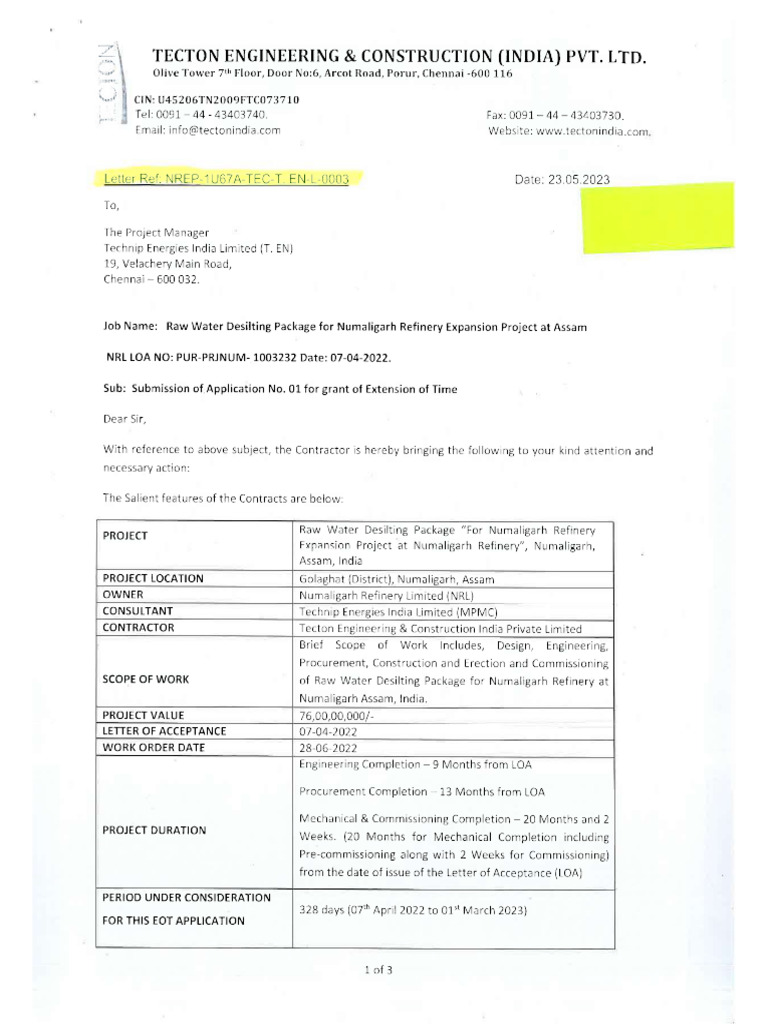 LR DT 23.05.2023 - EOT Application 01 | PDF