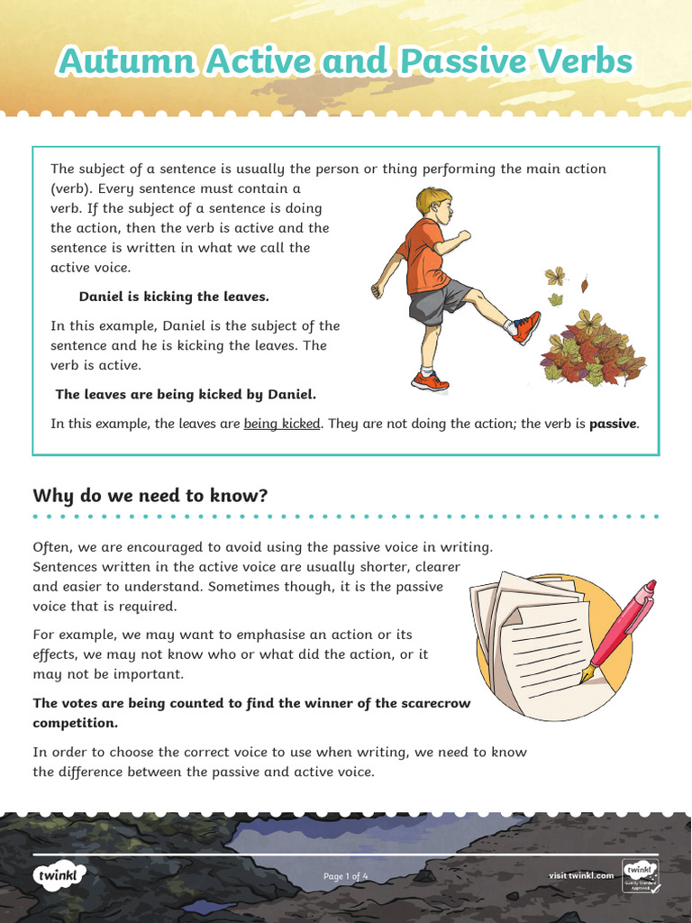 Ni L 1626710669 Autumn Active and Passive Verbs Activity Sheets - Ver ...