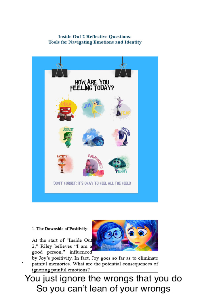 Inside Out 2 Reflective Questions | PDF | Anxiety | Social Psychology