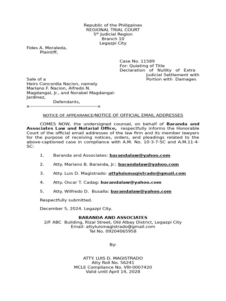 Notice of Appearance - Case 11589 Br10 | PDF