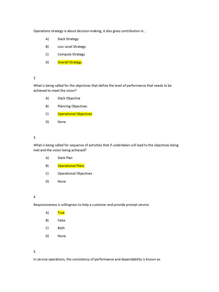 Operations Strategy & Management Quiz | PDF | Supply Chain | Business