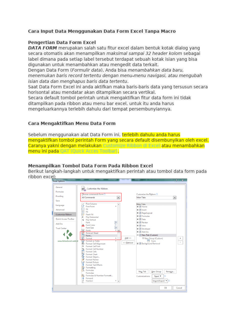Cara Input Data Form Excel Tanpa Macro | PDF