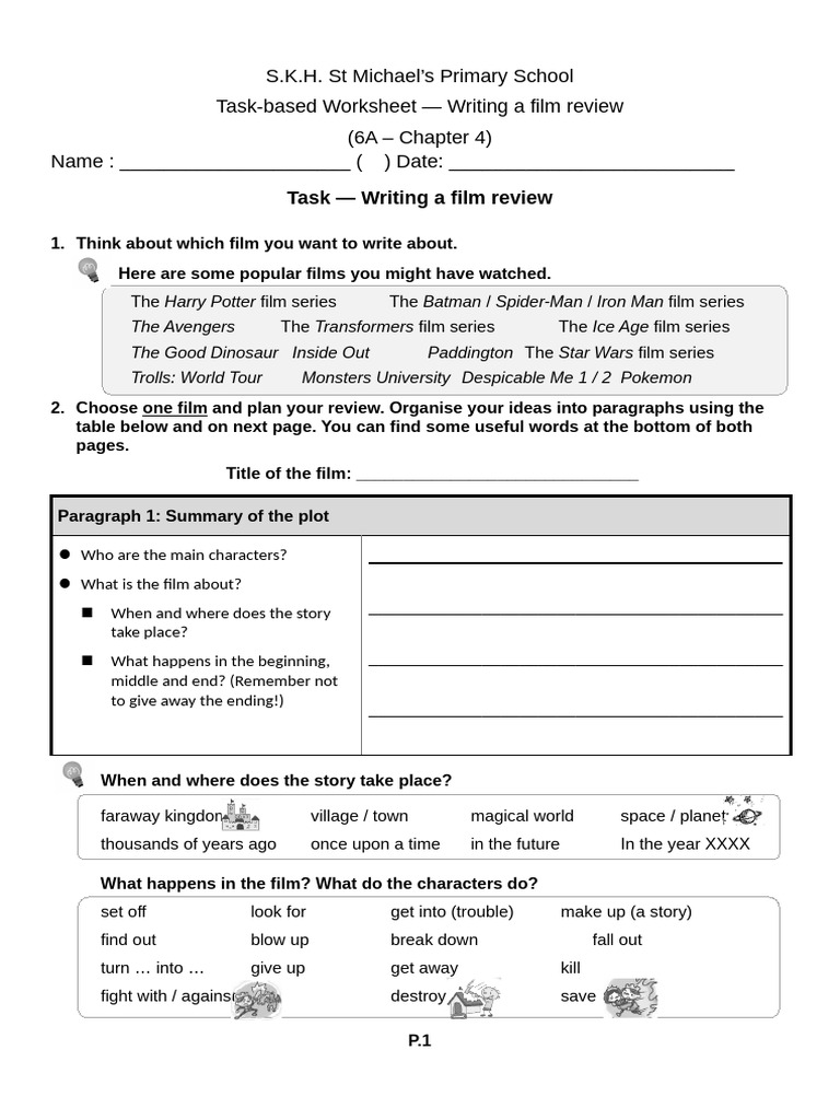 Task-Based Worksheet 6A - Ch4 - Film | PDF
