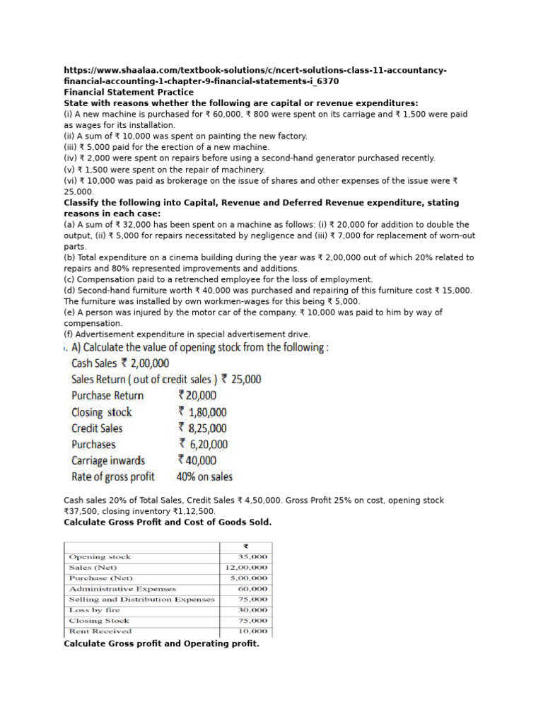 Financial Statement Worksheet | PDF