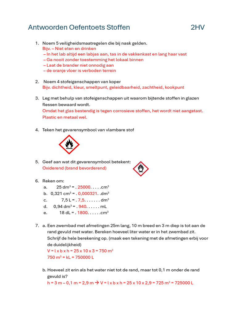 Antwoorden Oefentoets Stoffen 2HV 2 | PDF