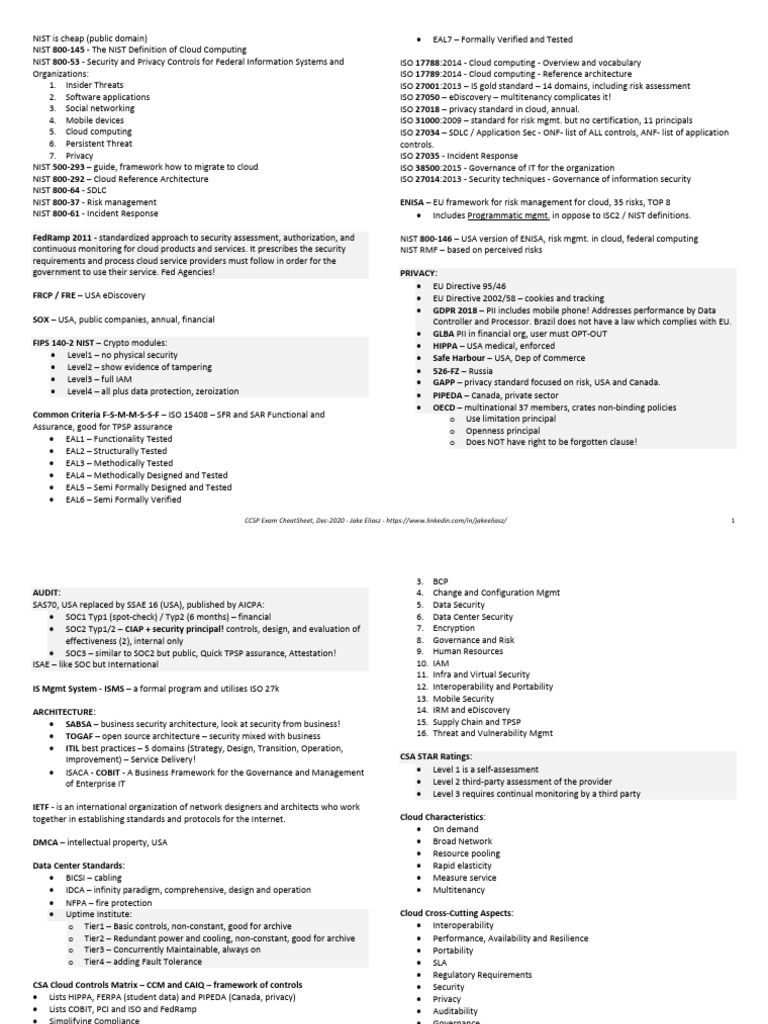 CCSP - Cheatsheets.04 2021 | PDF | Cloud Computing | Computing