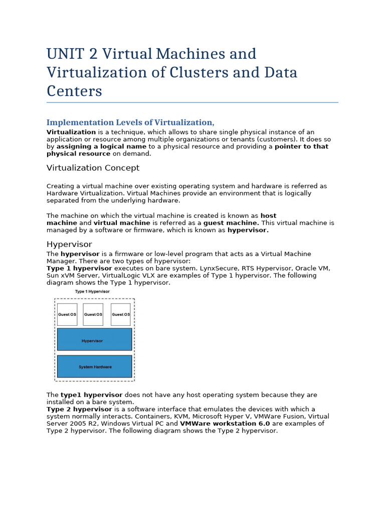 UNIT 2 Virtual Machines and Virtualization of Clusters and Data Centers | PDF | Virtualization ...