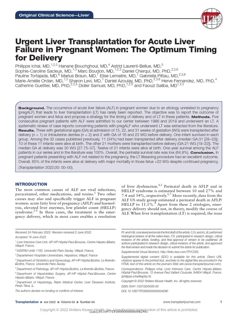 Urgent Liver Transplantation For Acute Liver Failure in Pregnant Women ...