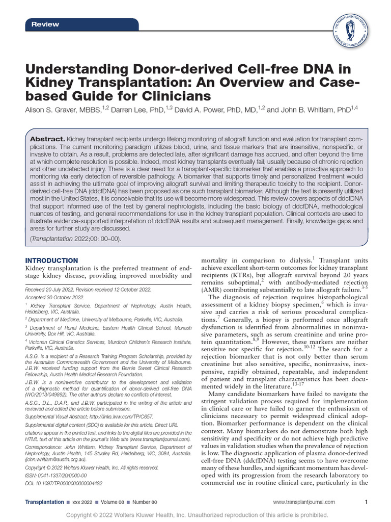 Understanding Donor-derived Cell-free DNA in Kidney Transplantation An ...