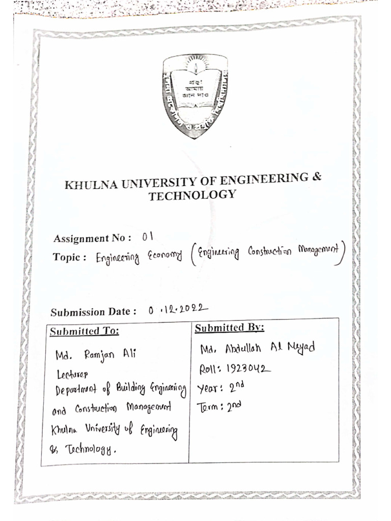 Engineering Economy Assignment-1923042 | PDF