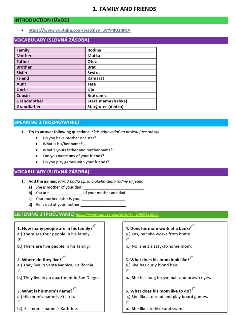 Family and Friends Vocabulary Guide | PDF